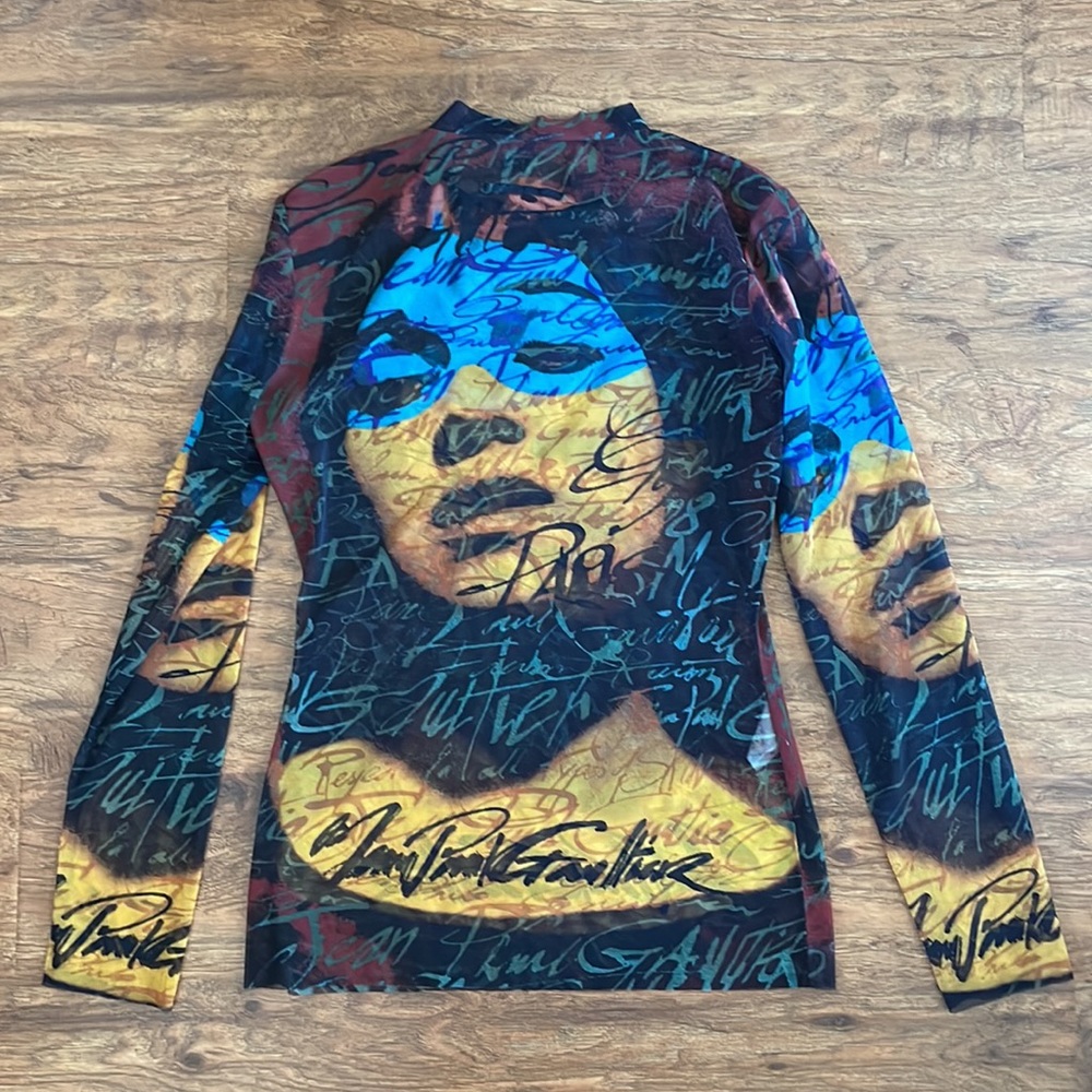 Jean Paul Gaultier 90s Vintage Mesh Script Face Top - Gem